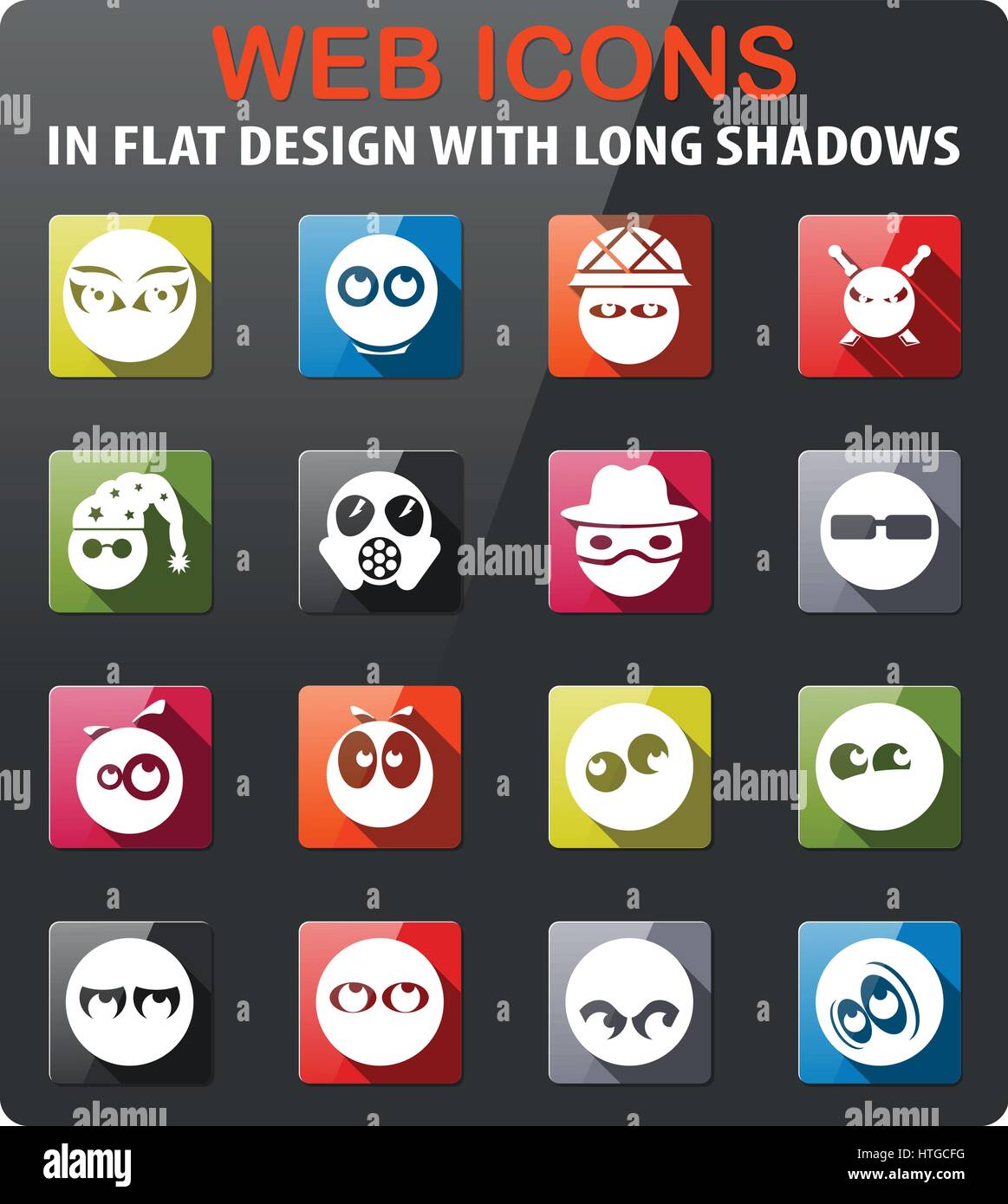 Set of 25 smiley faces icons set in flat design with long shadow Stock ...