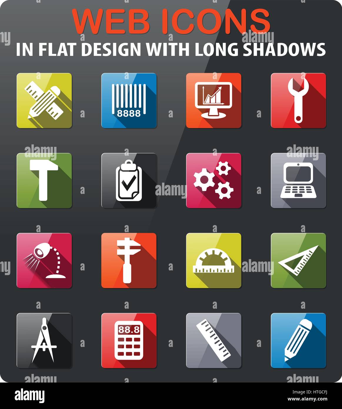 engineering icons set in flat design with long shadow Stock Vector ...