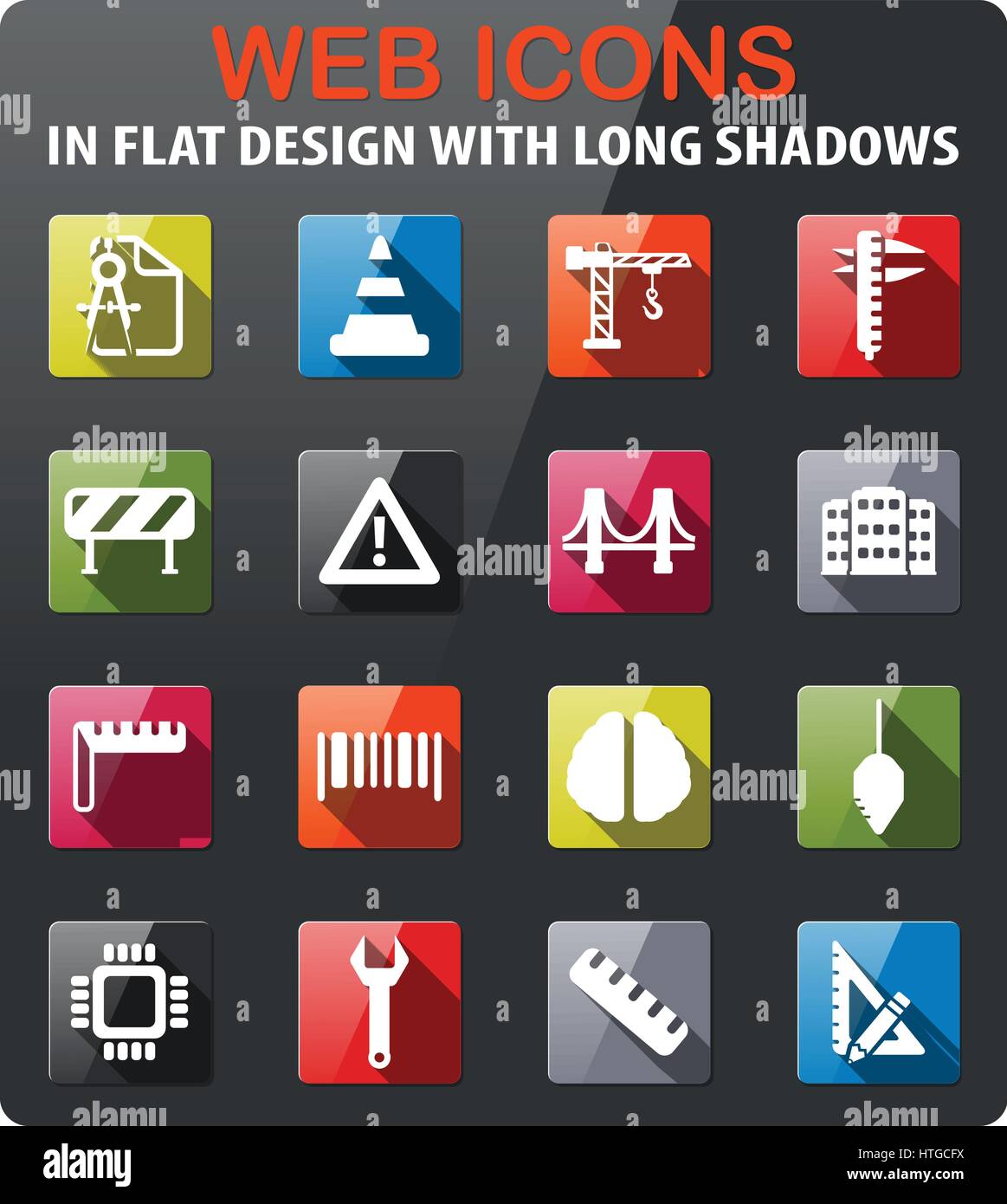 Engineering icons set in flat design with long shadow Stock Vector ...