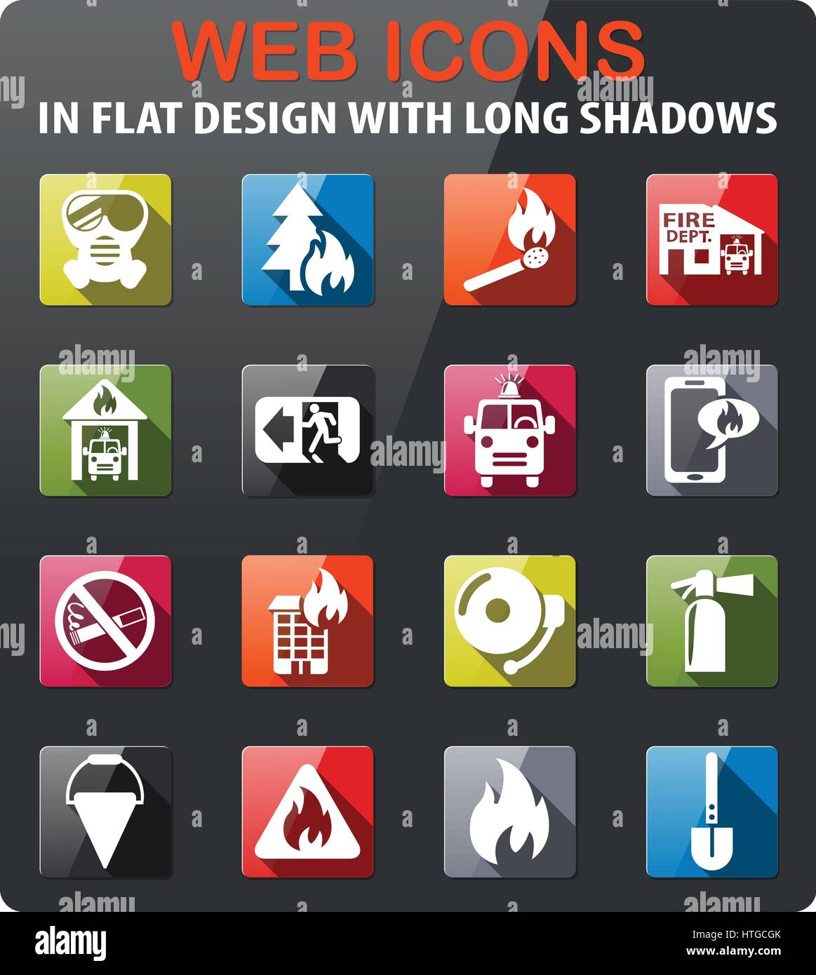fire brigade icons set in flat design with long shadow Stock Vector ...