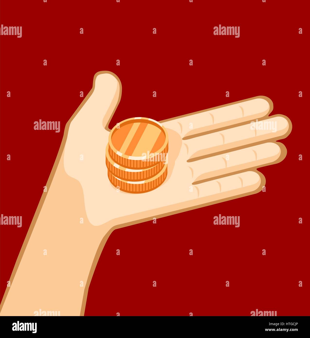 Golden coins in hand Stock Vector Images - Alamy
