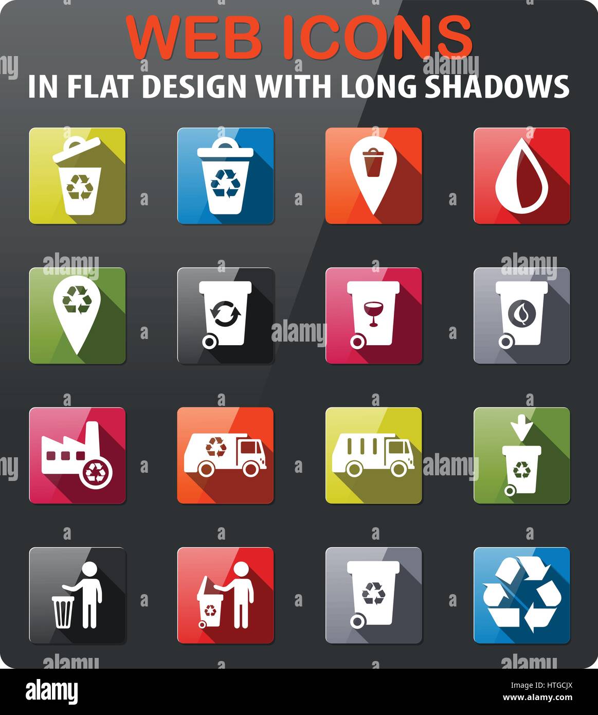 Garbage icons set in flat design with long shadow Stock Vector Image ...