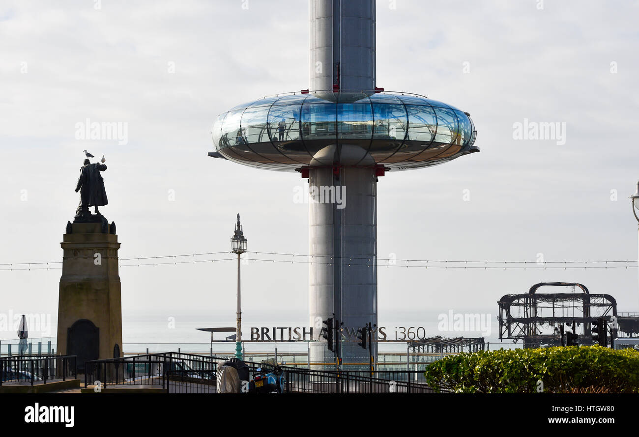 Brighton UK 15th March 2017 - The Brighton i360 rises on a beautiful ...