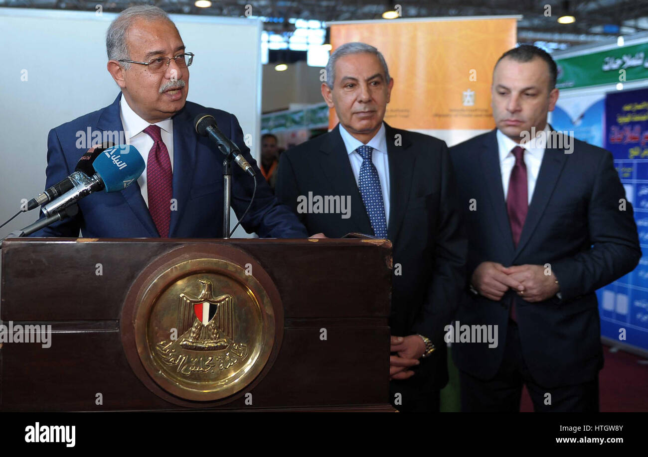 Cairo, Egypt. 15th Mar, 2017. Egyptian Prime Minister Ismail Sharif attends Cairo International ...