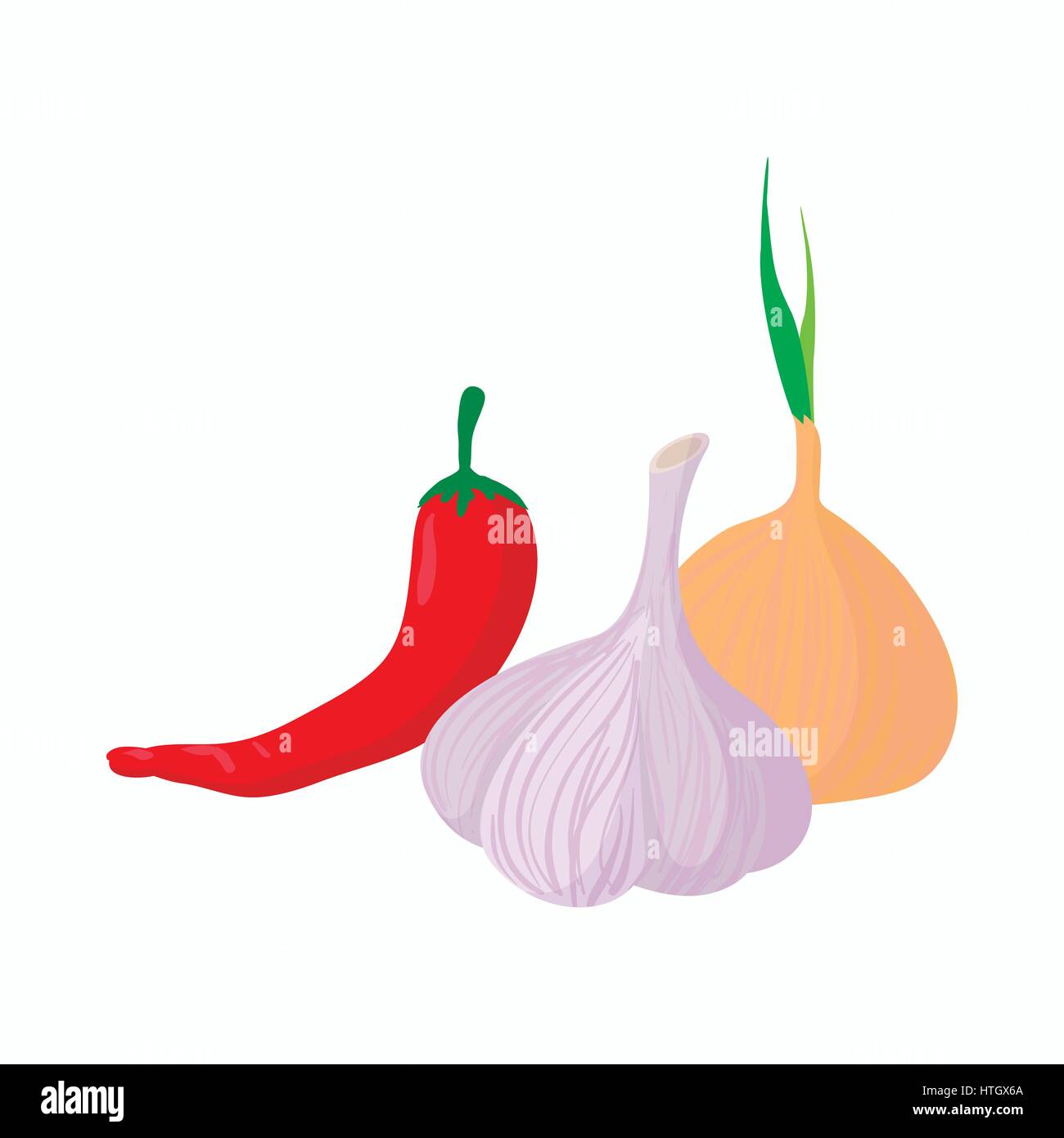 Chili pepper, garlic and onion icon, cartoon style Stock Vector Image ...