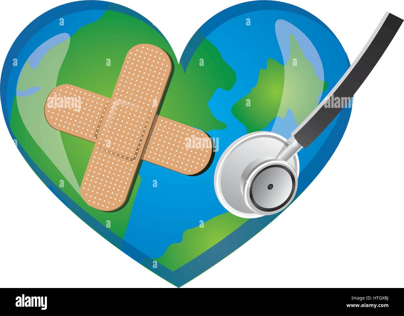 earth planet heart with stethoscope and band aid icon Stock Vector ...