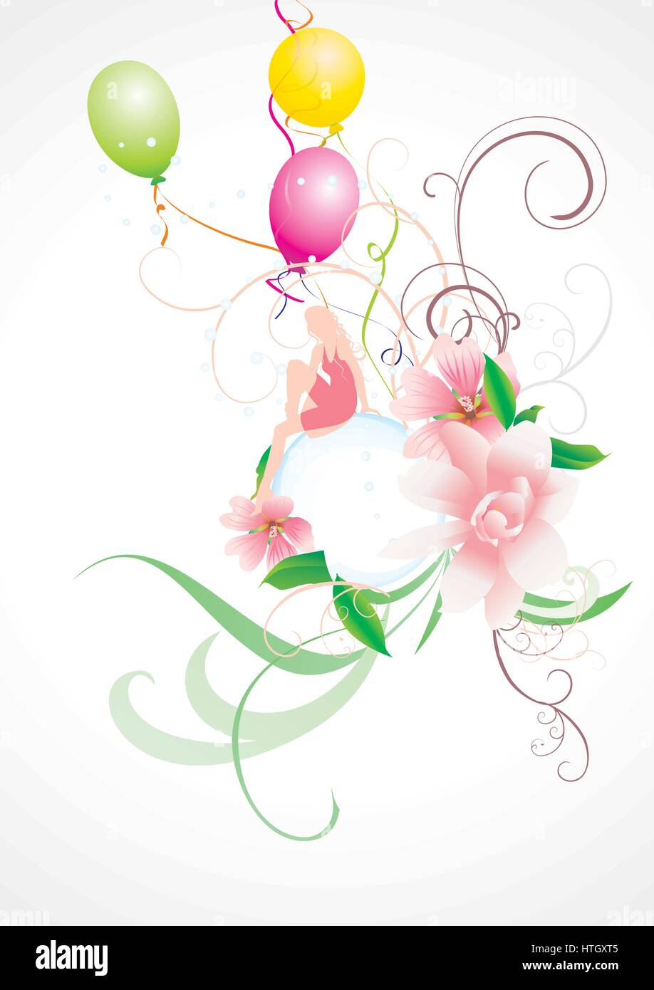 vector girl with flowers and baloons Stock Vector Image & Art - Alamy