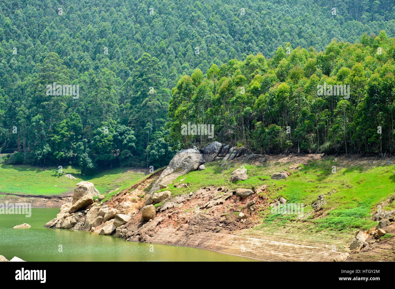 Picturesque mountains and streams of Munnar, Kerala, India are a ...