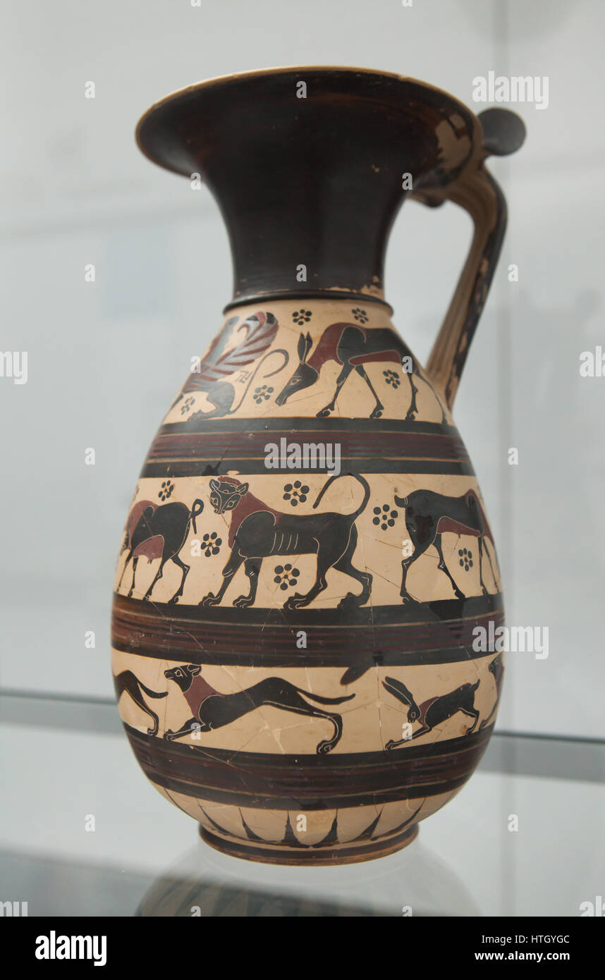 Corinthian black-figure oil jug from 650-625 BC on display in the ...