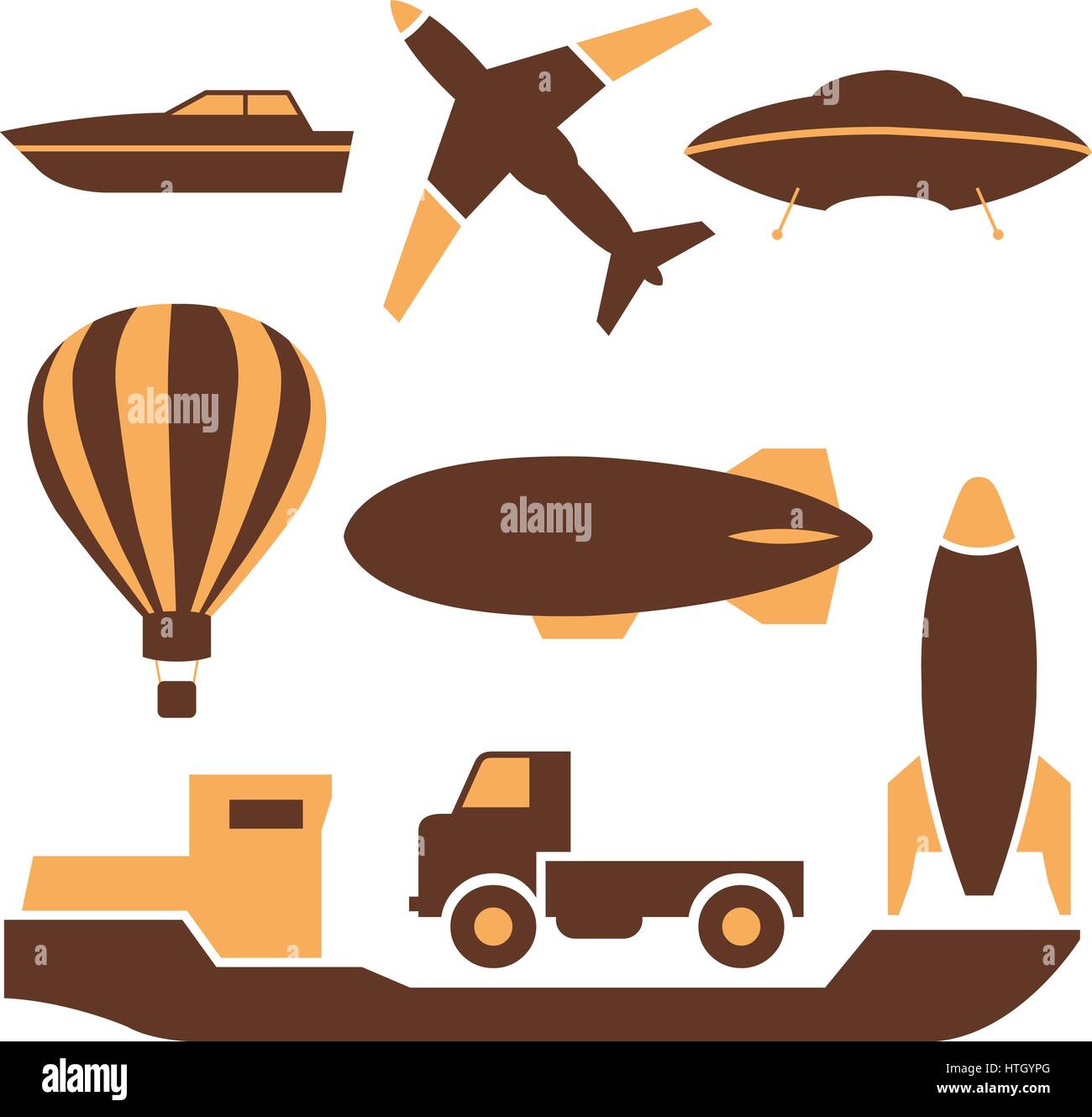 Set of colored icons transport, air and ground, vector illustration ...