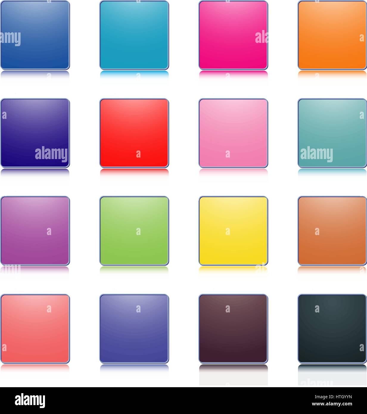 Set of stylish colored buttons, square shape, rounded corners with a ...
