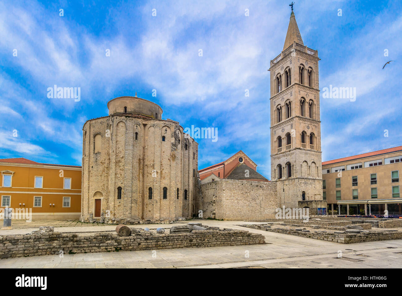 Scenic view at Roman Forum in Zadar town, famous sightseeing landmark ...