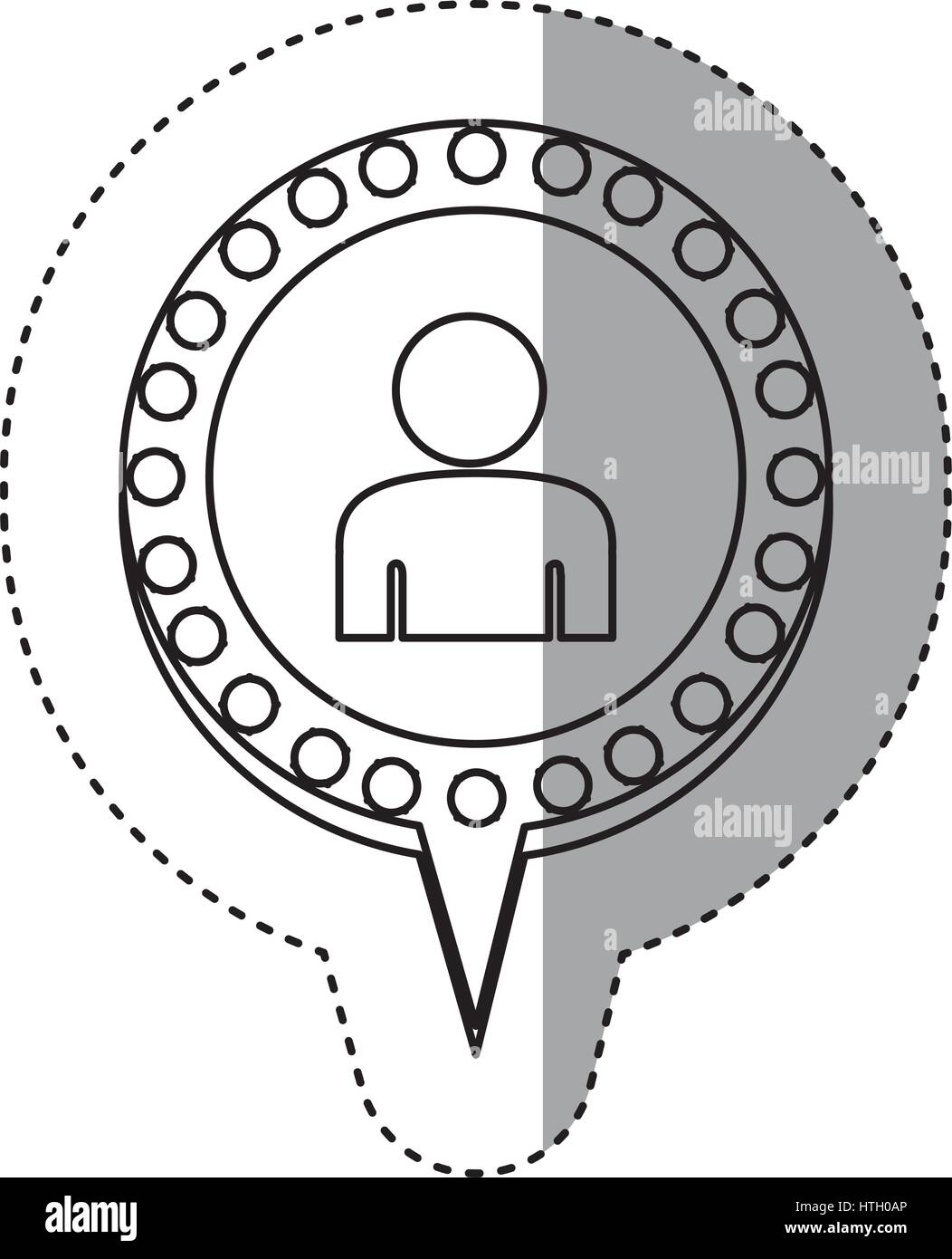 monochrome sticker with half body man and circular speech with contour ...