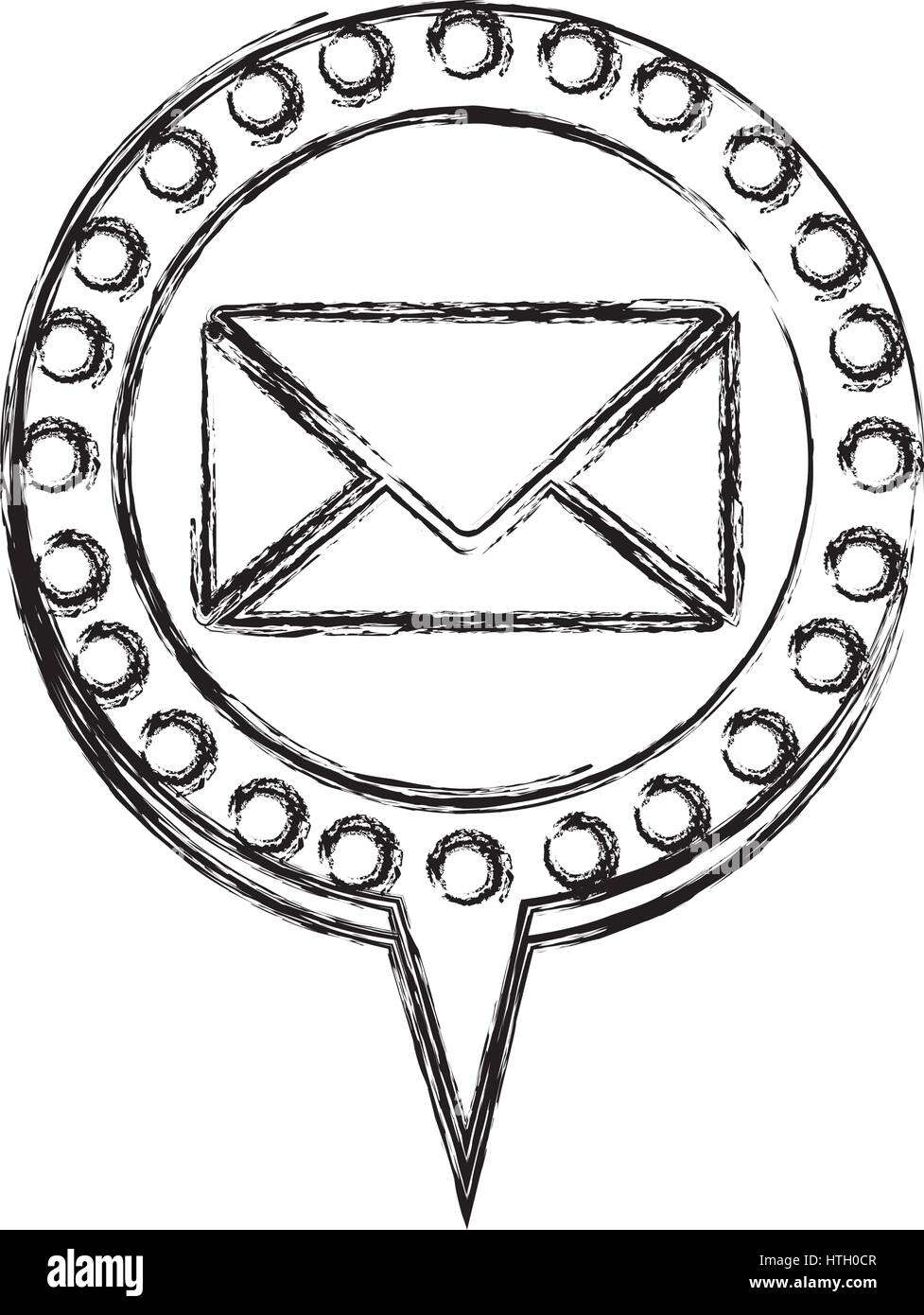 monochrome sketch with closed envelope mail and circular speech with ...