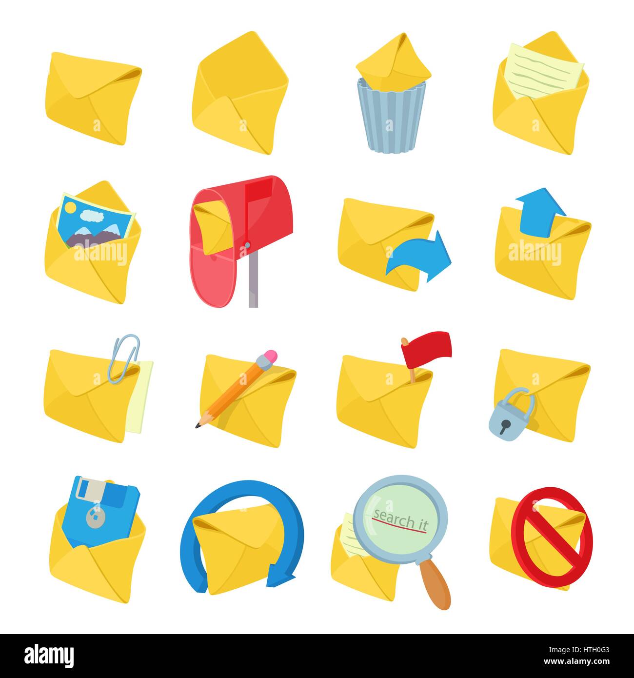 Open mailbox set icons Cut Out Stock Images & Pictures - Alamy