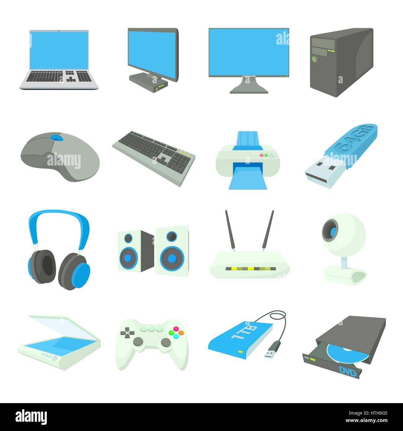 Computer equipmen icons set in cartoon style on a white background ...