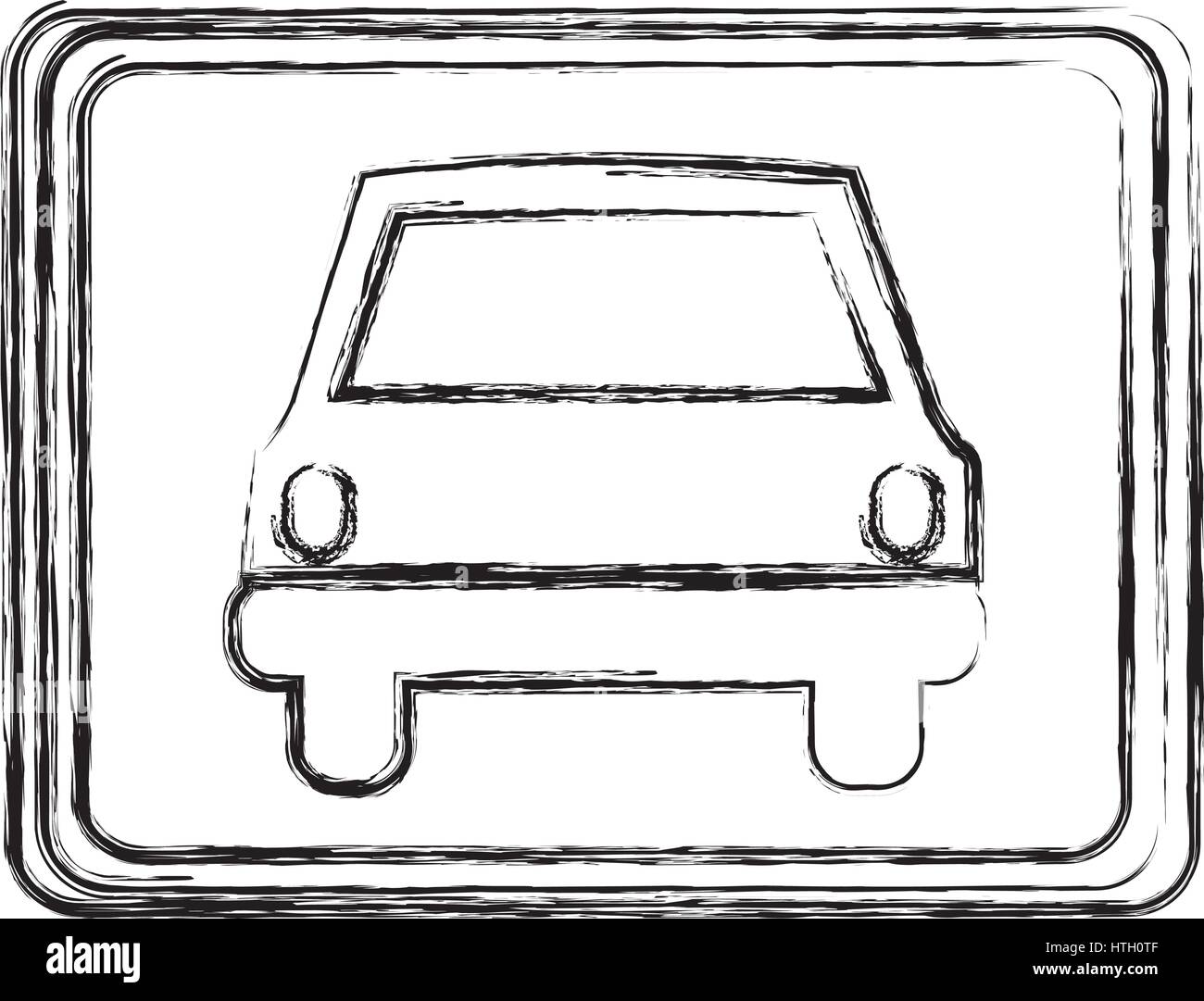 monochrome sketch with automobile front view in square frame Stock ...