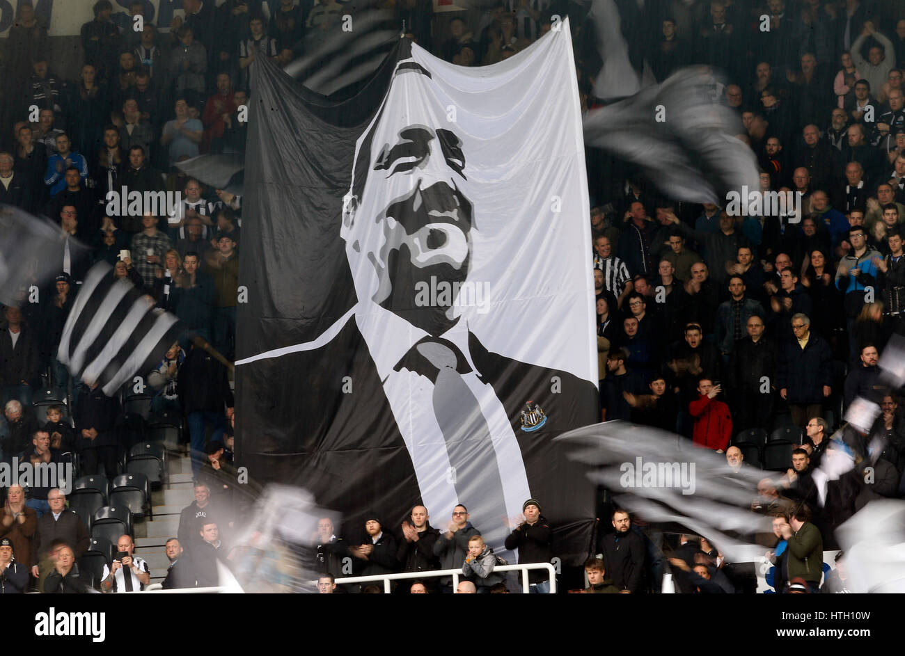 Newcastle United supporters fly a flag with a picture of manager Rafael ...