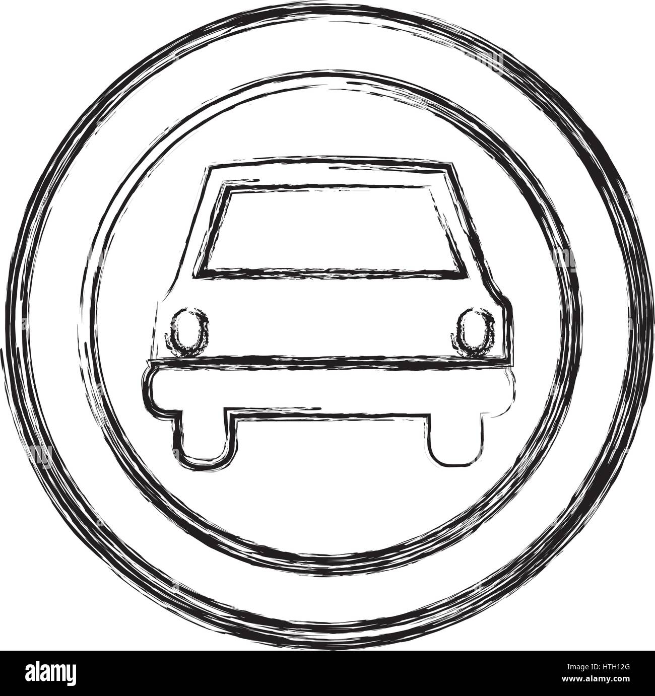 monochrome sketch of circular frame with automobile in front view Stock ...