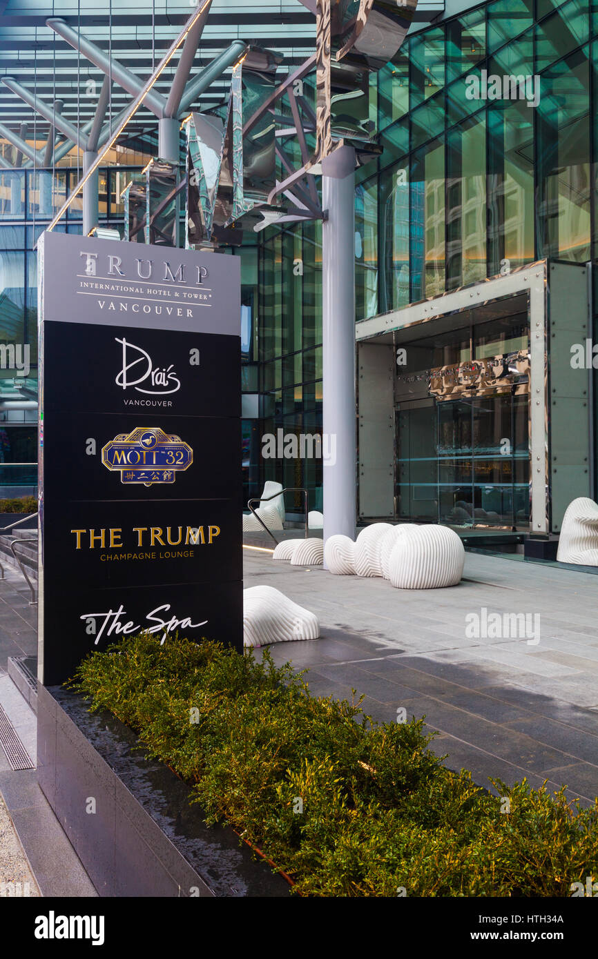 Entrance of the TRUMP tower and hotel in downtown Vancouver, Canada ...