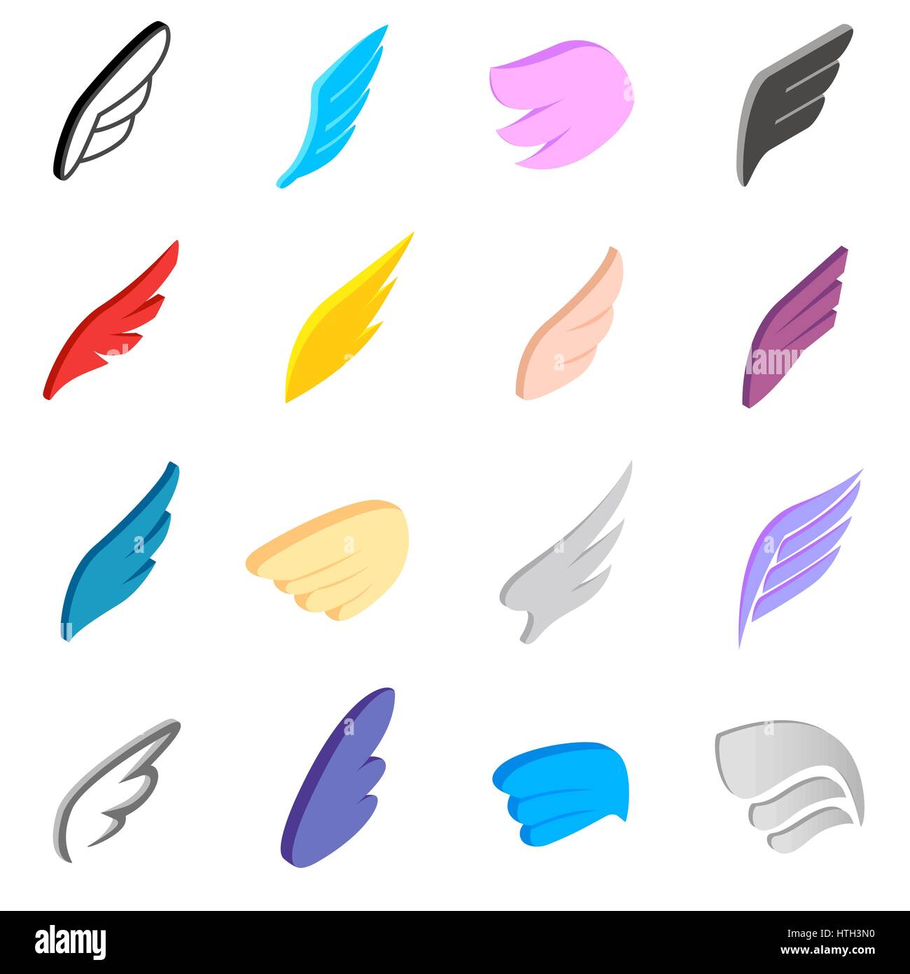 Wings icons set, isometric 3d style Stock Vector Image & Art - Alamy