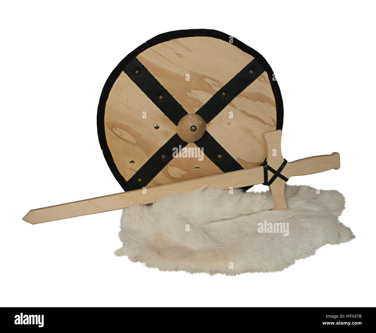 Wooden Shield and Sword and Rabbit Fur - path included Stock Photo - Alamy