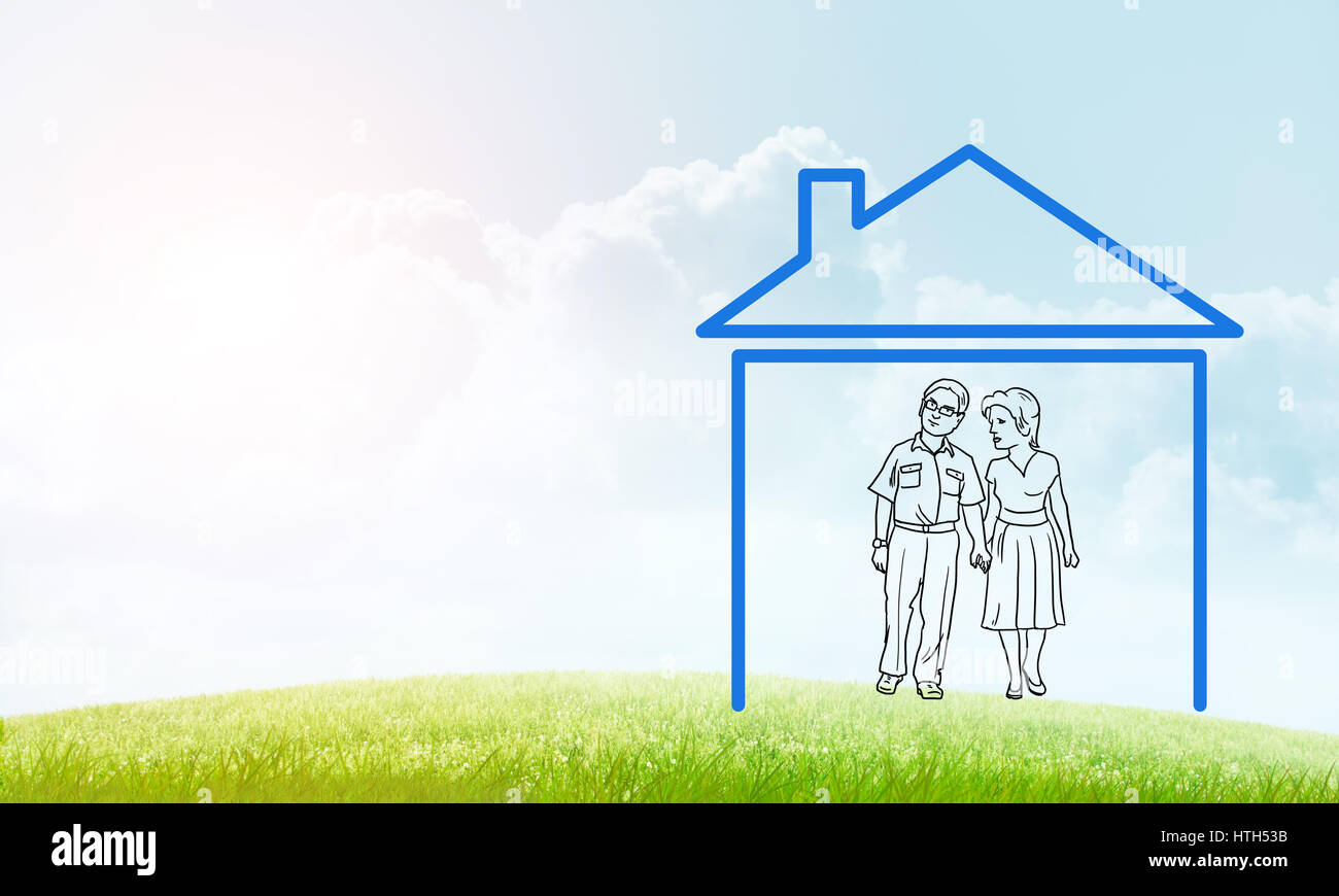 House figure as real estate symbol on clouds background Stock Photo - Alamy