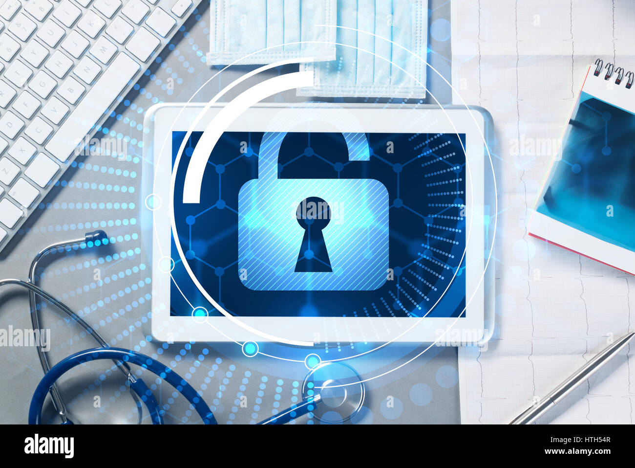 White tablet pc and access security concept on media screen Stock Photo ...