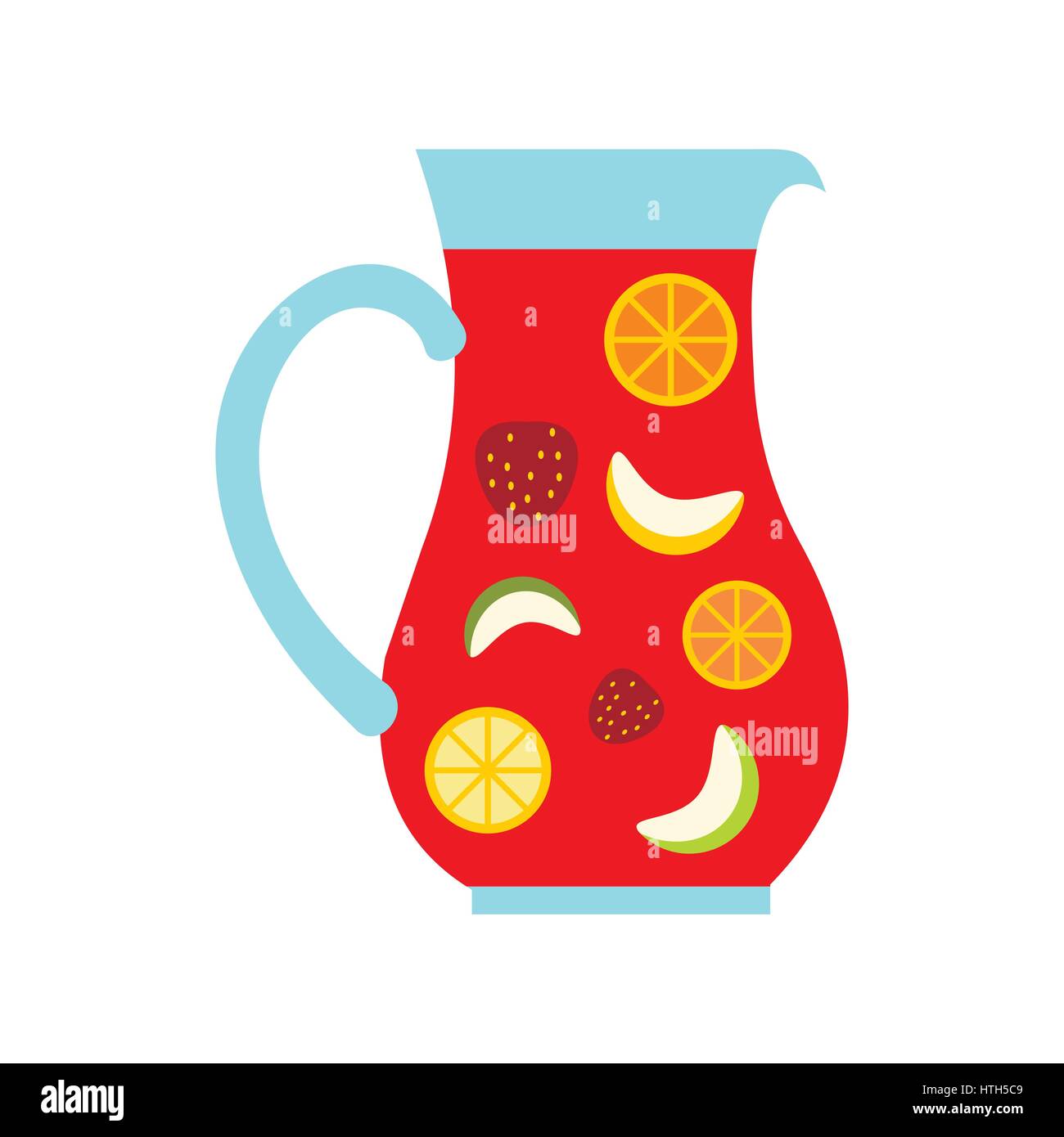 Jar and glass of fresh sangria icon, flat style Stock Vector Image ...