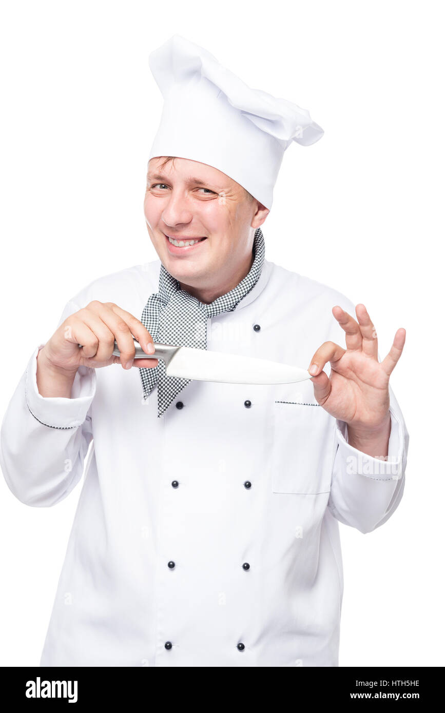 evil killer smiling chef on a white background Stock Photo - Alamy