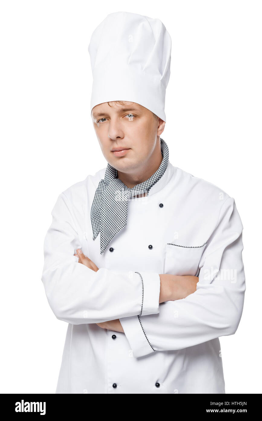 vertical photograph of 30-year-old cook on a white background Stock ...