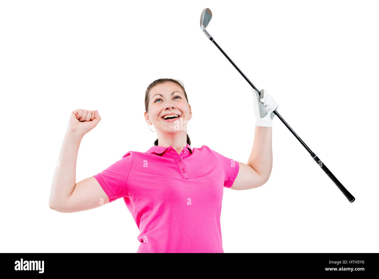 elated golfer enjoys winning, the portrait on a white background Stock ...