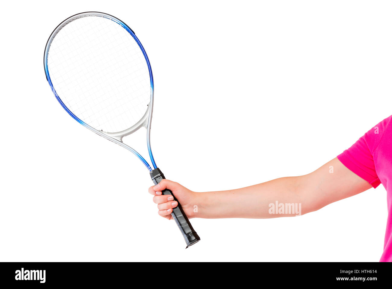 woman's hand holding a tennis racket on a white background Stock Photo ...