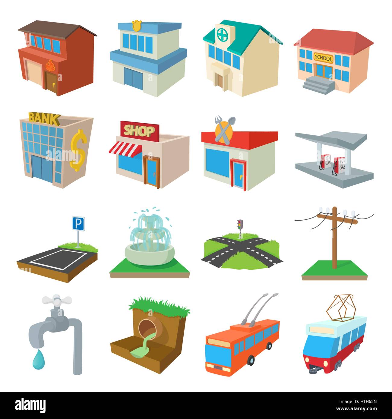 Urban infrastructure icons set, cartoon style Stock Vector Image & Art ...