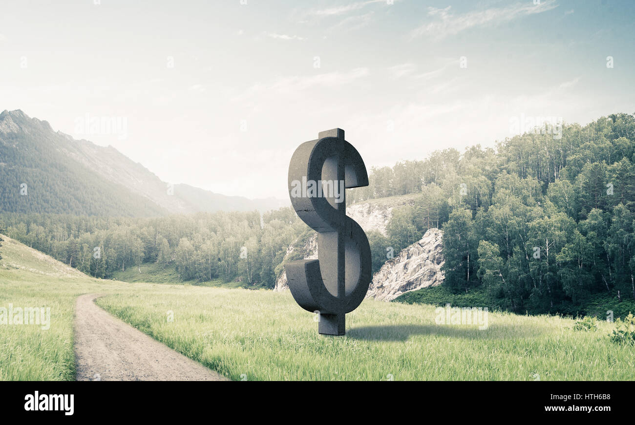 Stone dollar symbol on natural landscape as currency sign Stock Photo ...
