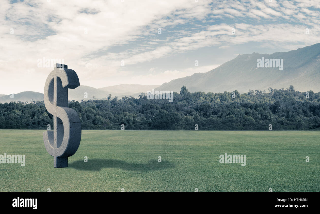 Stone dollar symbol on natural landscape as currency sign Stock Photo ...