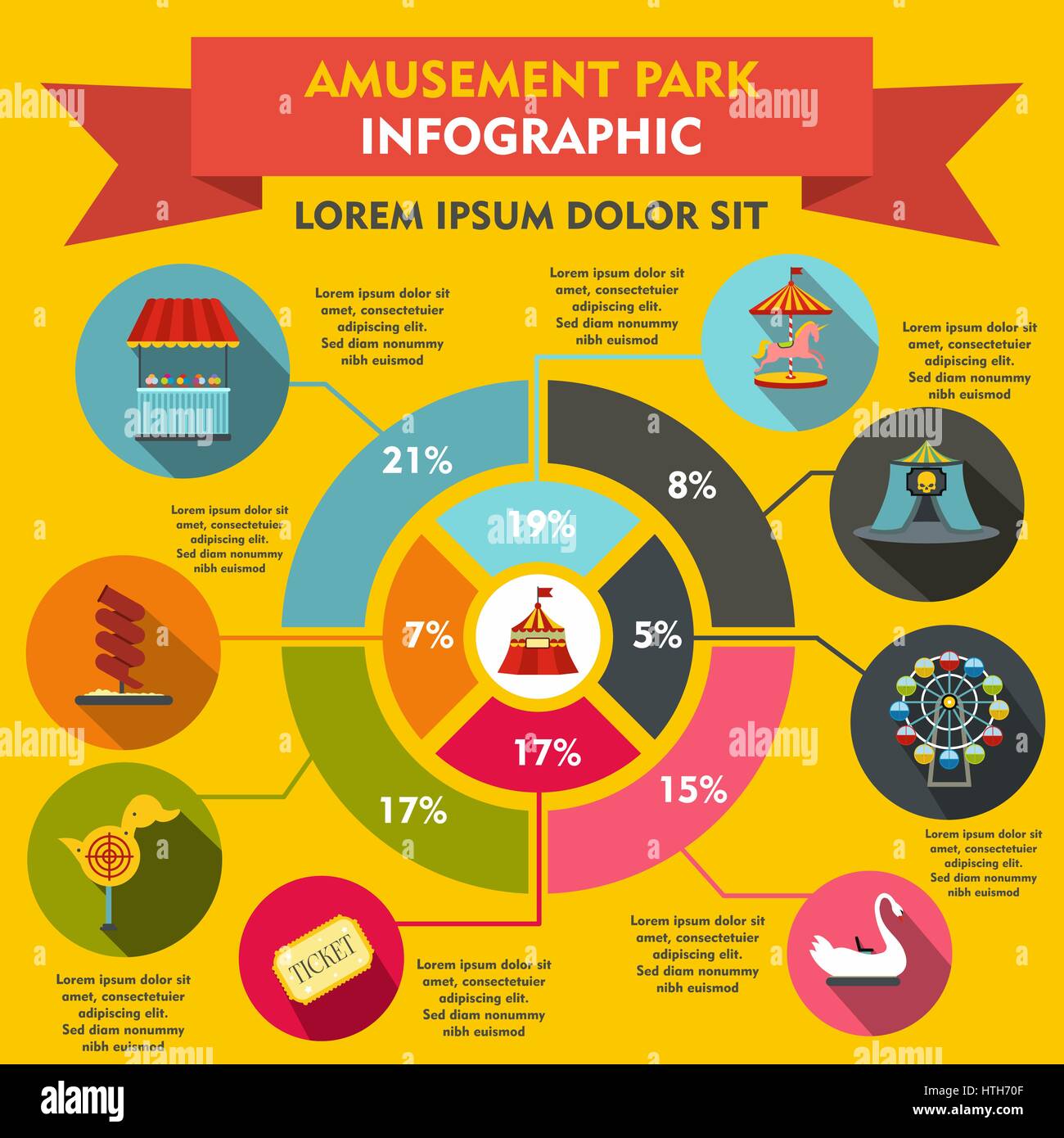 Amusement park infographic elements, flat style Stock Vector Image ...