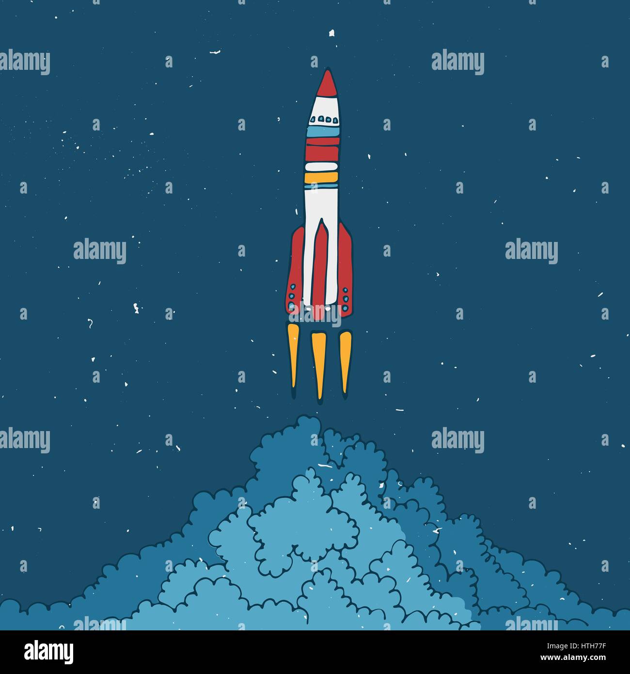 Rocket sketched vector illustration with clouds Stock Vector Image ...