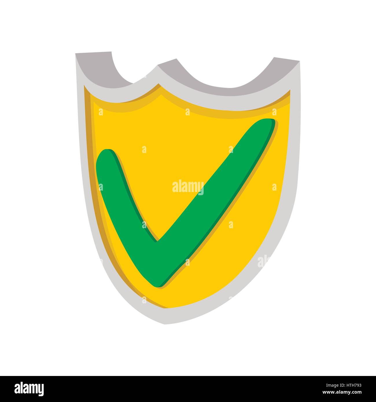 Yellow shield with green tick icon, cartoon style Stock Vector Image & Art - Alamy