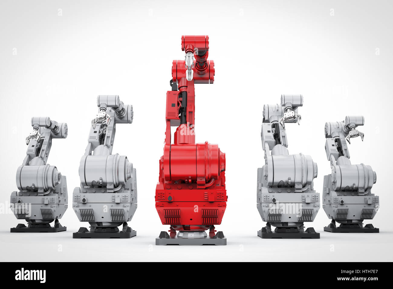 leadership concept with 3d rendering red robotic arm as a leader Stock ...