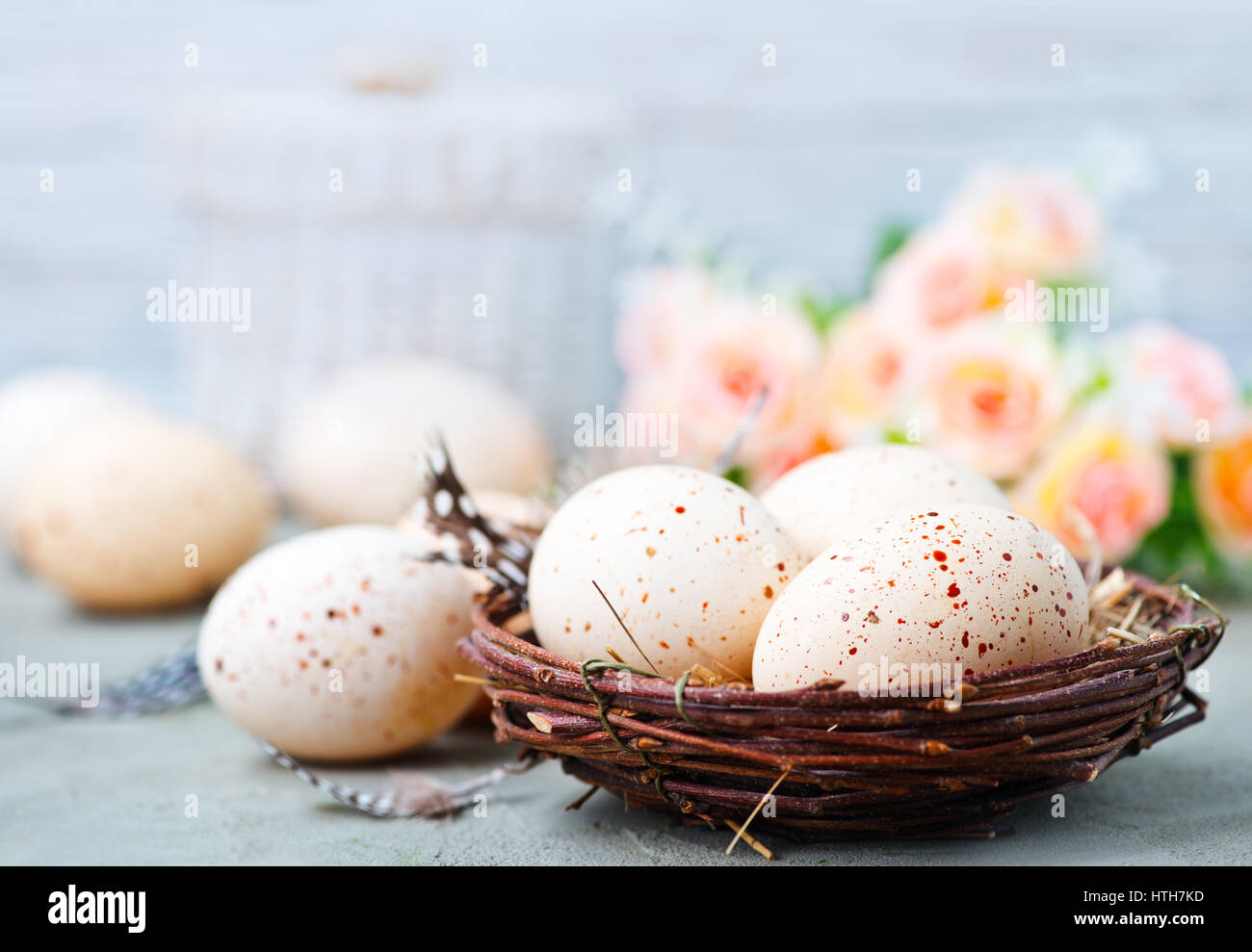 easter eggs on a tabble, easter background Stock Photo - Alamy