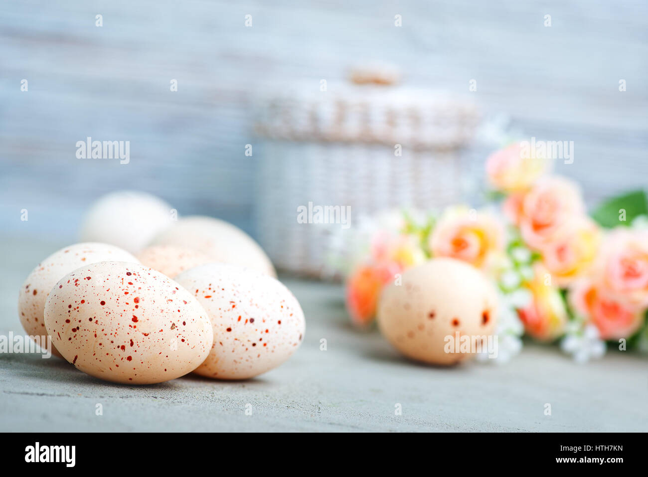 easter eggs on a tabble, easter background Stock Photo - Alamy