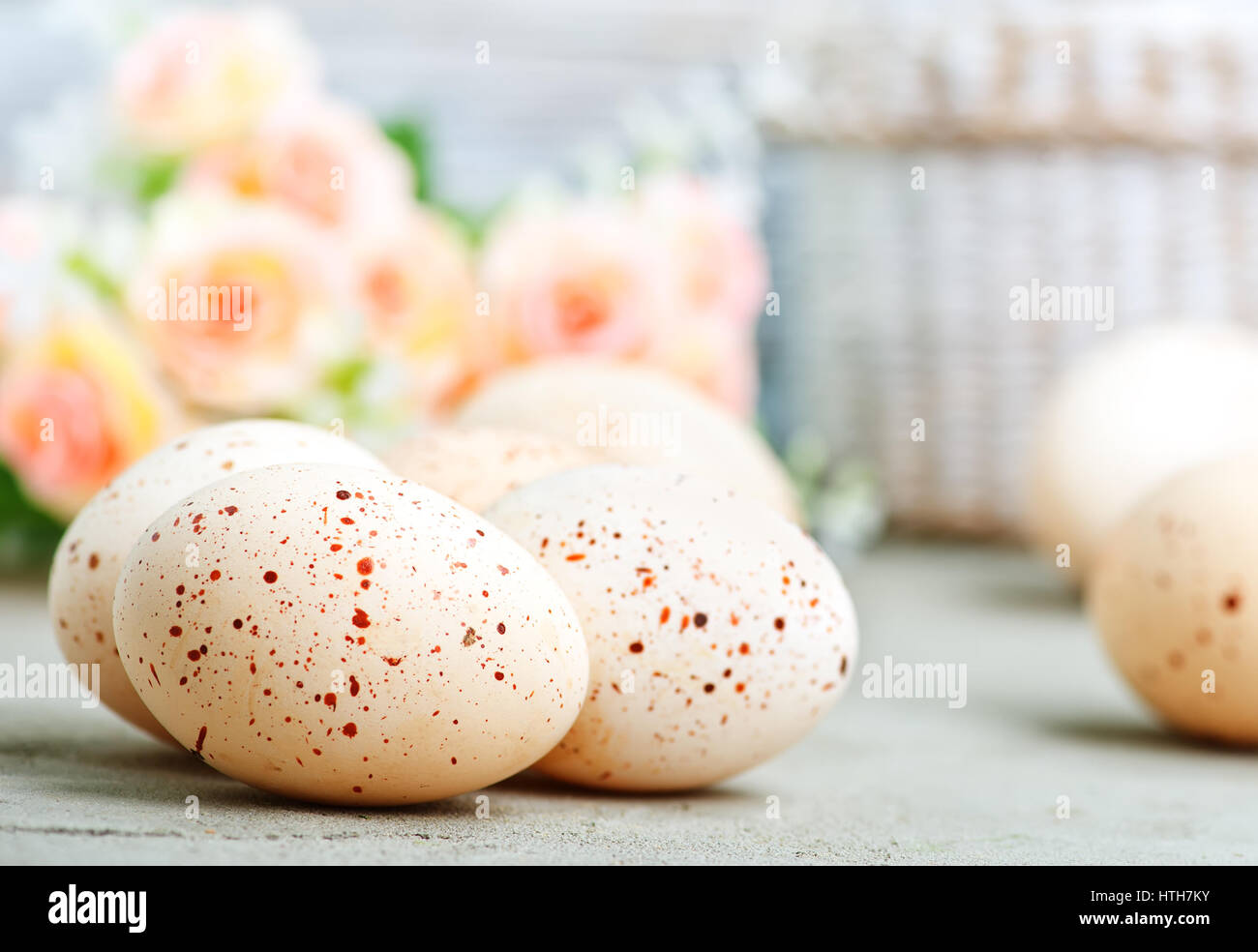 easter eggs on a tabble, easter background Stock Photo - Alamy