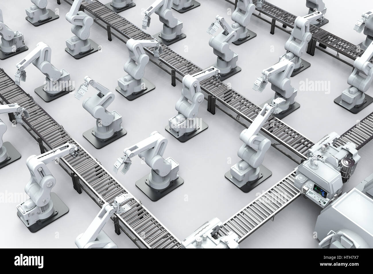 3d rendering robotic arm with conveyor line Stock Photo - Alamy