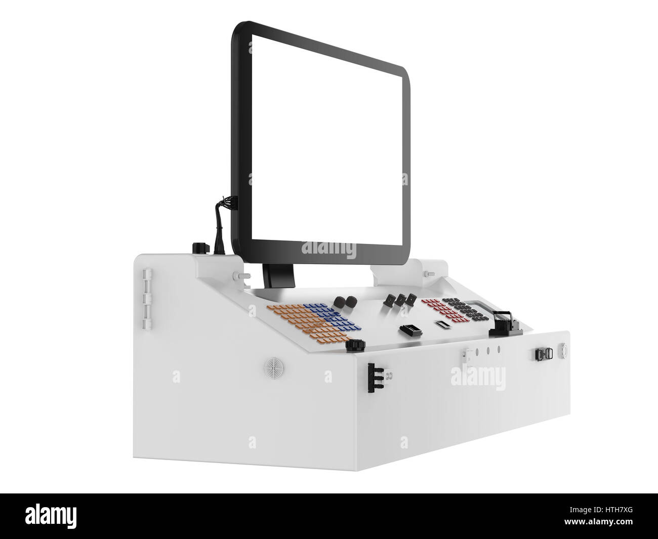 3d rendering control panel in manufacturing machinery isolated on white ...