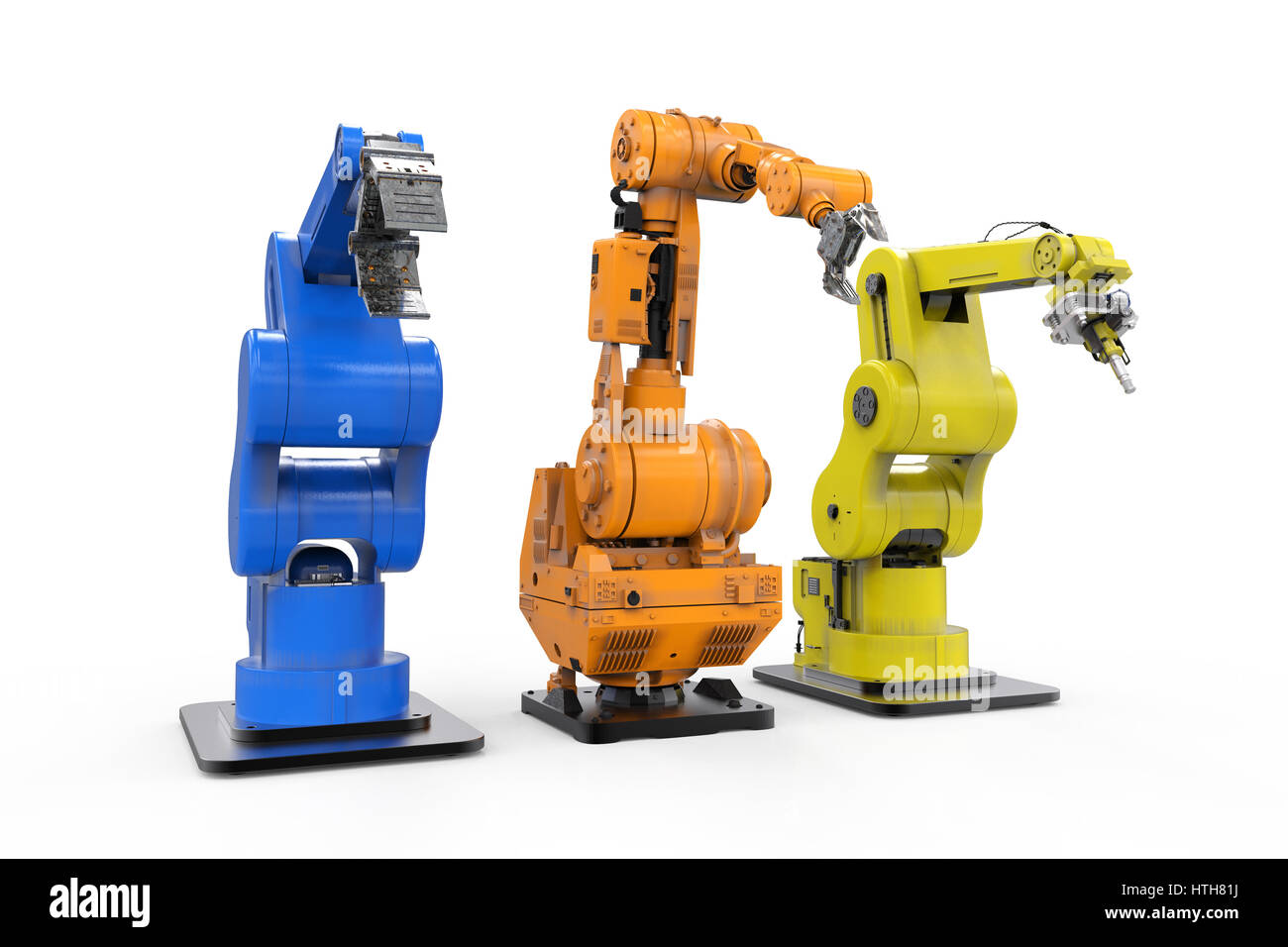 3d rendering three robotic arms in a row Stock Photo - Alamy