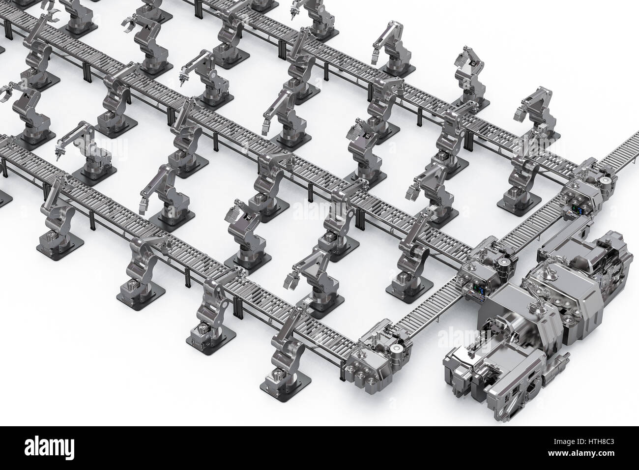 automation industry concept with 3d rendering robotic arms with ...