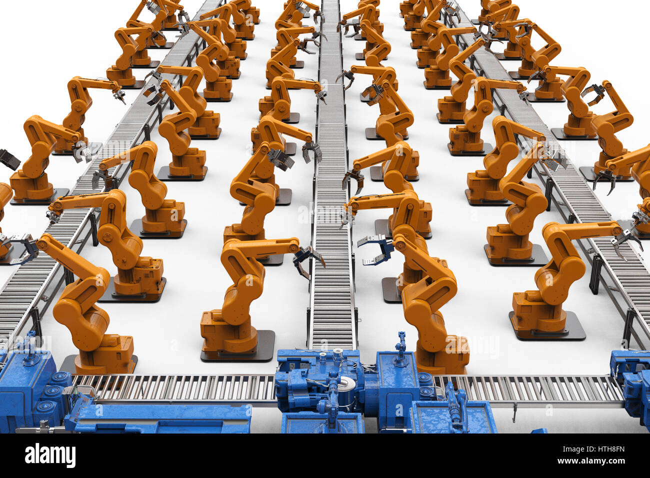 automation industry concept with 3d rendering robotic arms with ...