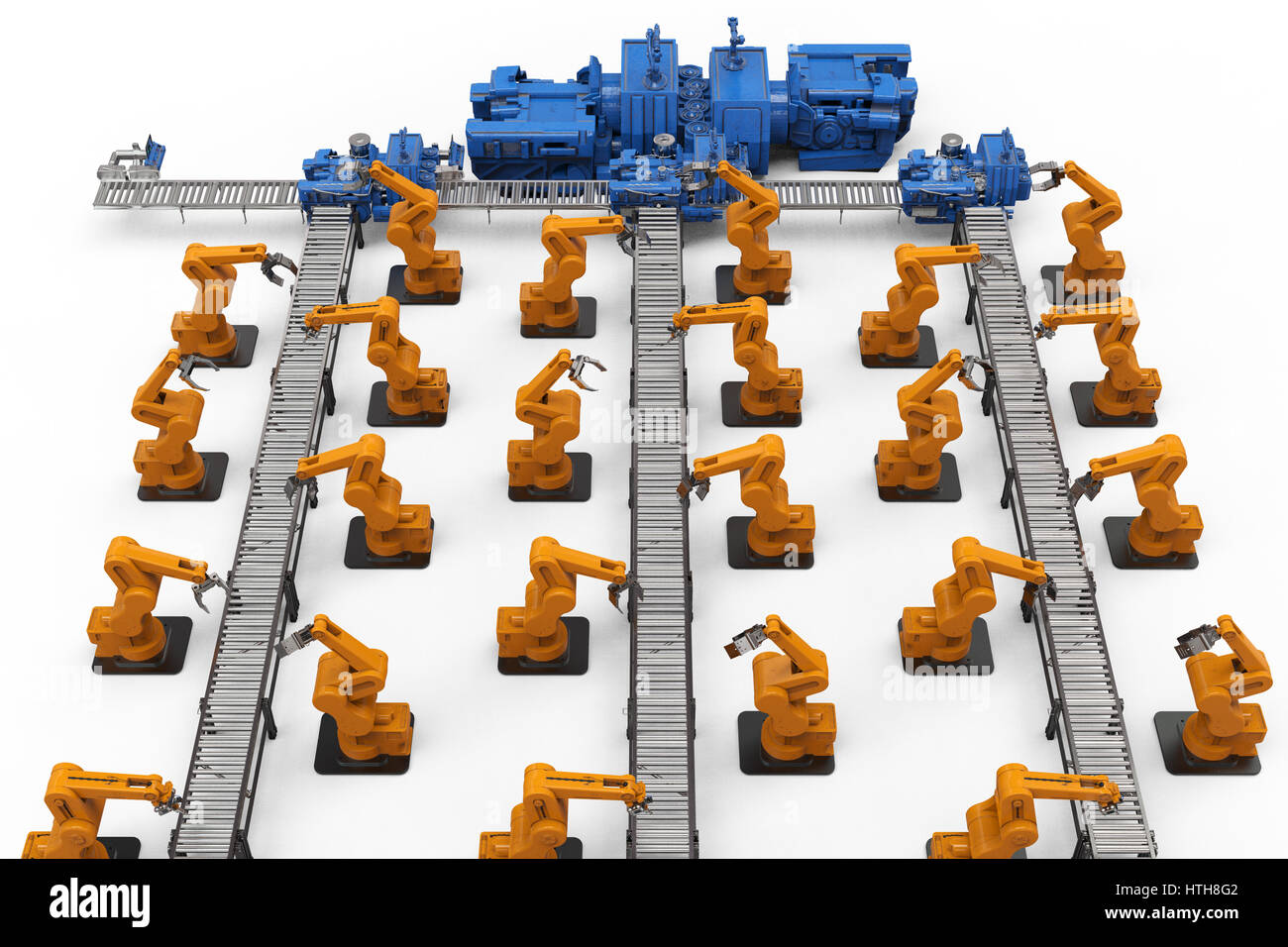 automation industry concept with 3d rendering robotic arms with ...