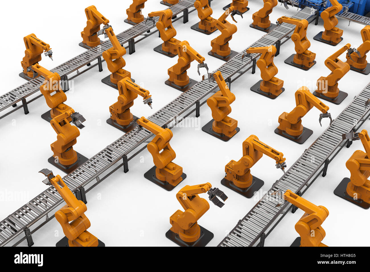 automation industry concept with 3d rendering robotic arms with ...
